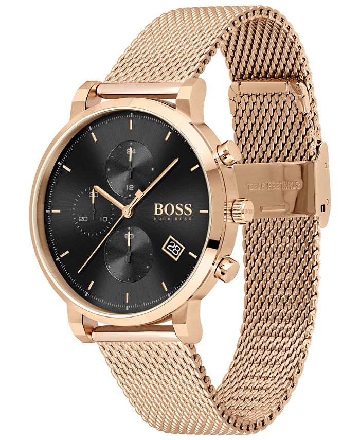 BOSS Men's Chronograph Integrity Rose Gold-Tone Stainless Steel Mesh ...