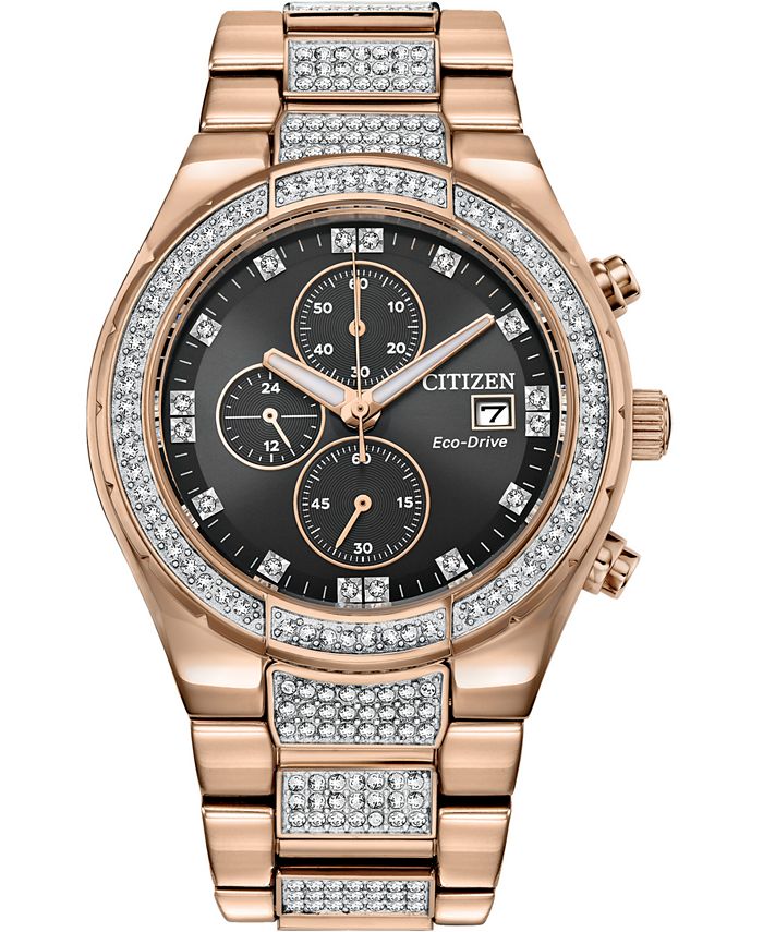 Citizen Men's Eco-Drive Crystal Rose Gold-Tone Stainless Steel Bracelet ...