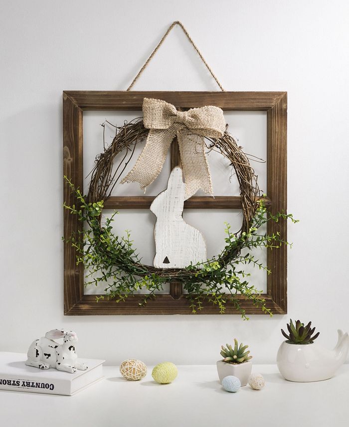 Glitzhome Wooden Frame Easter Wall Decor with Wreath - Macy's