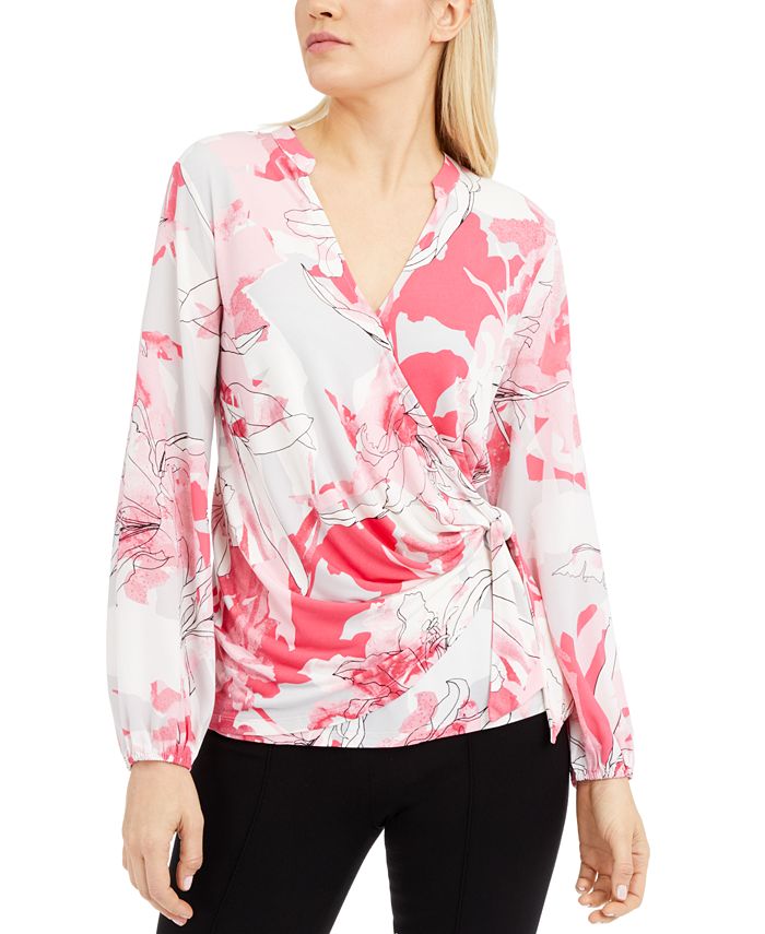 Alfani Floral-Print Surplice Top, Created for Macy's - Macy's