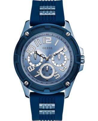 GUESS Men's Blue Silicone Strap Watch 46mm - Macy's