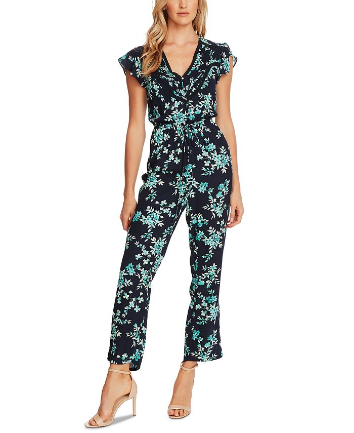 CeCe Floral Flutter-Sleeve Jumpsuit - Macy's