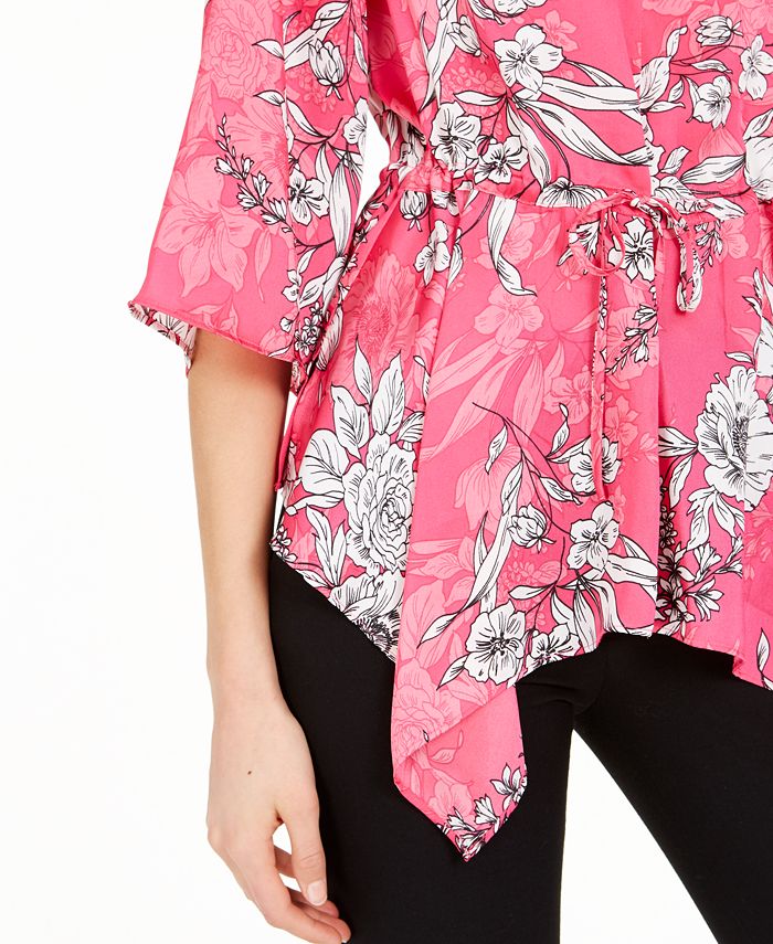 Nine West Floral-Print Drawstring-Waist Top - Macy's