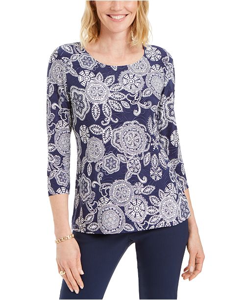 JM Collection Printed Jacquard Top, Created for Macy's & Reviews - Tops ...