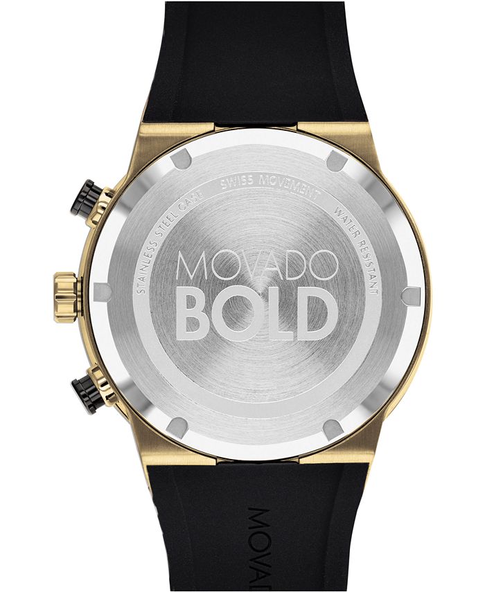 Movado Men's Swiss Chronograph BOLD Black Silicone Strap Watch 44mm ...
