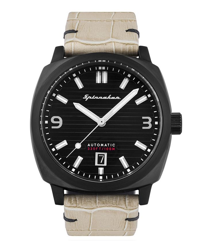 Spinnaker Men's Hull Riviera Automatic Cream Genuine Leather Strap ...