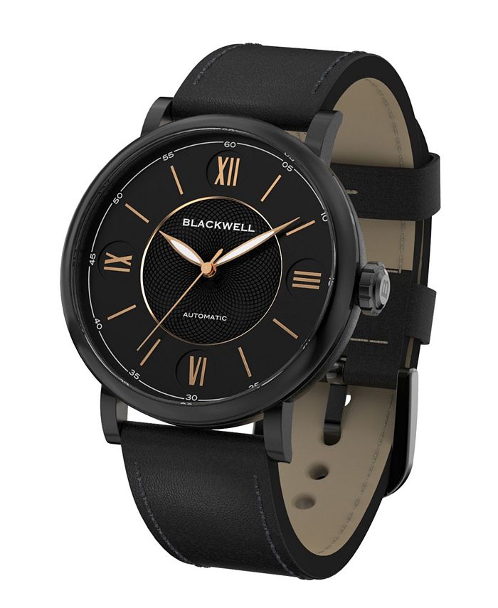 BLACKWELL Black Dial with Black Plated Steel and Black Leather Watch 44 ...