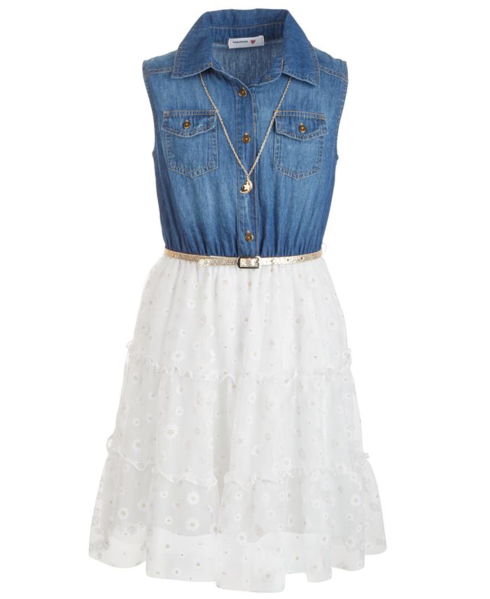 Beautees Big Girls Denim & Lace Shirtwaist Dress - Macy's