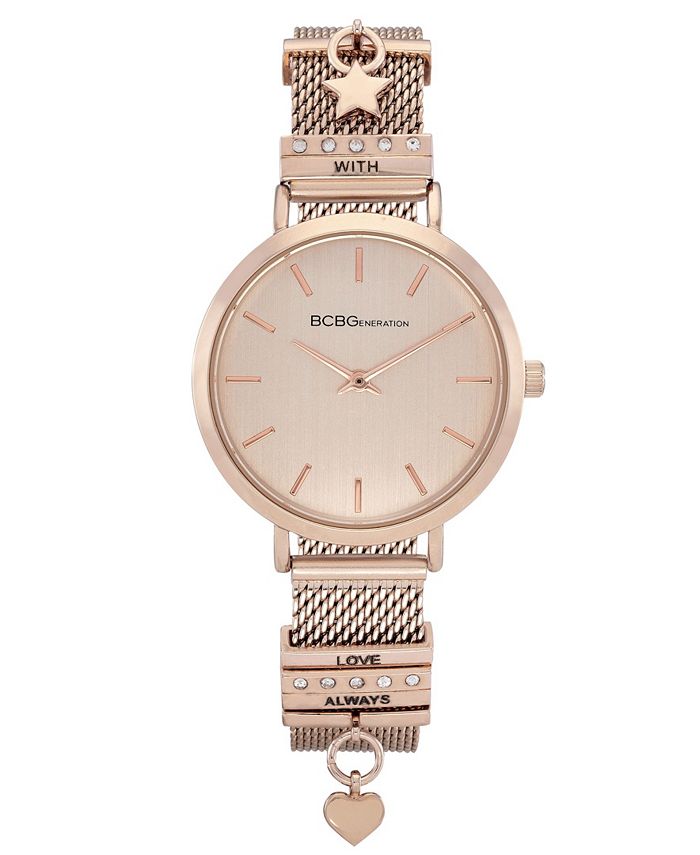 BCBGeneration Ladies 2 Hands Slim Rose Gold-Tone Mesh Watch, 34 mm Case ...