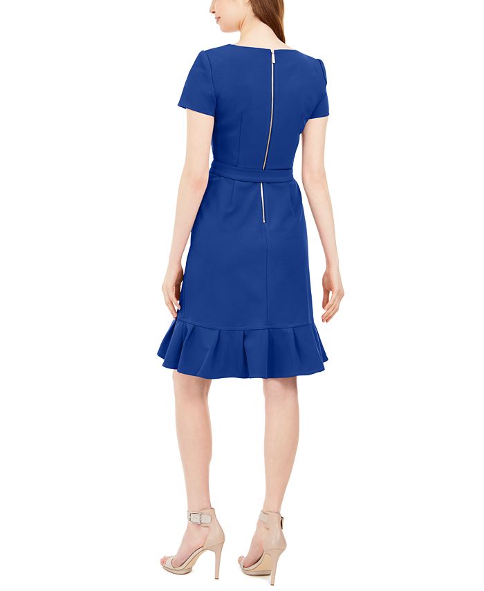 Calvin Klein Petite Short-Sleeve Ruffle-Hem Dress - Macy's