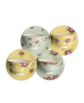 Aynsley China Archive Rose Teacups and Saucers, Set of 4 - Macy's