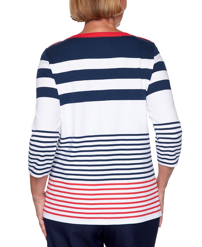 Alfred Dunner Petite Ship Shape Rhinestone-Embellished Striped Top - Macy's