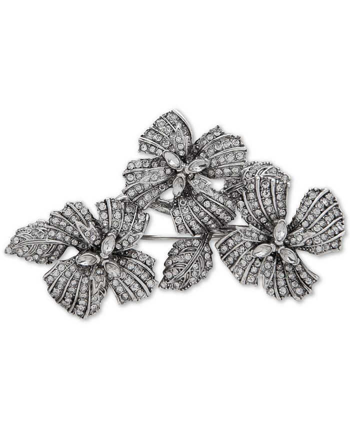 Anne Klein Silver-Tone Crystal Pavé Flower Pin - Macy's