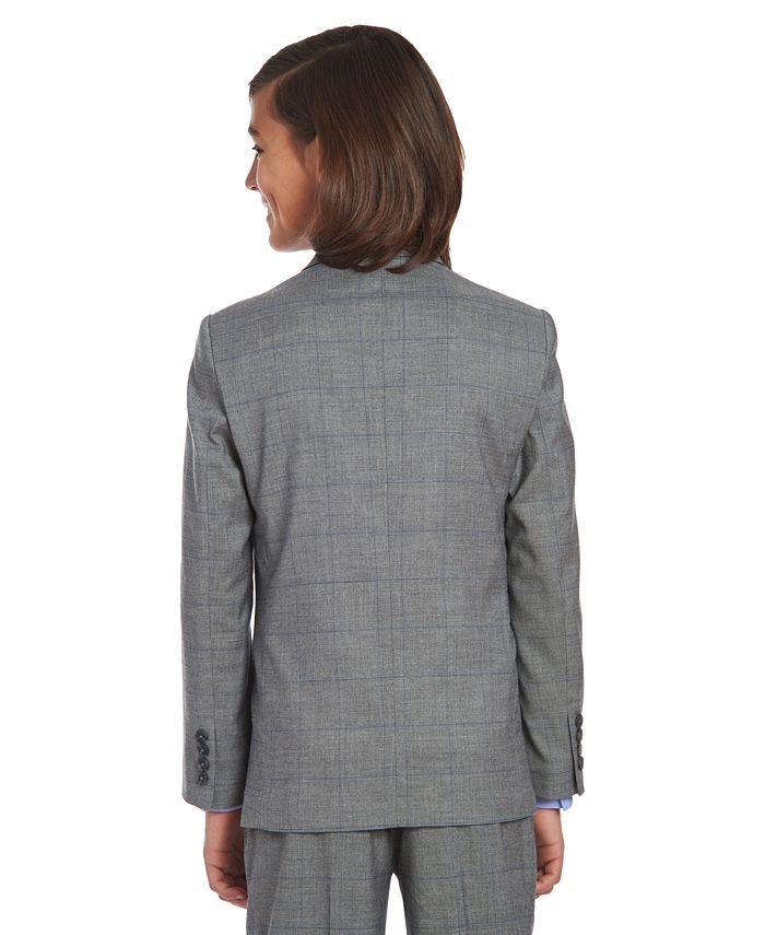 Calvin Klein Big Boys Stretch Gray Windowpane Sharkskin Suit Jacket ...