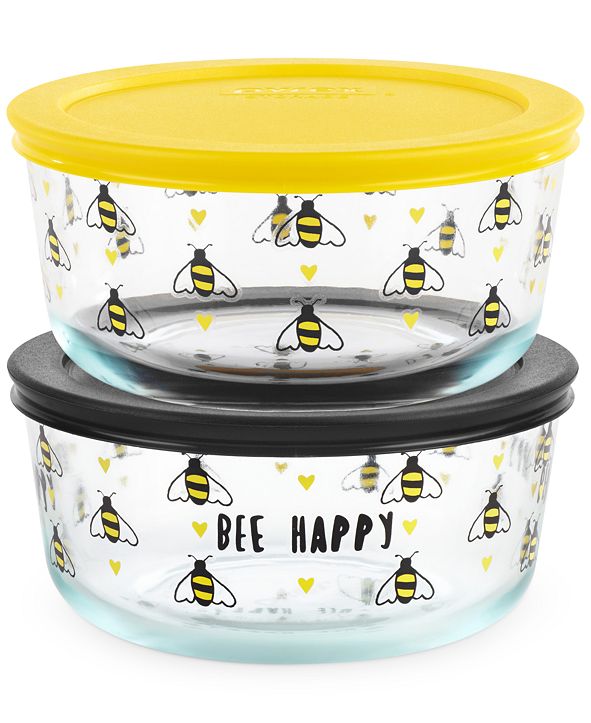Pyrex Decorated 4-Pc. Bee Happy Food Storage Container Set & Reviews ...