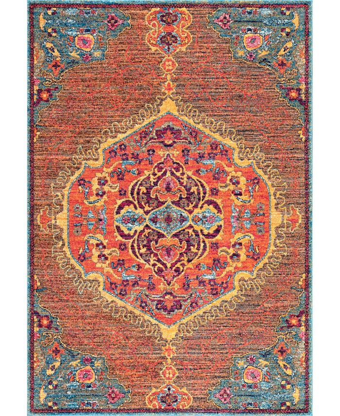 nuLoom Bodrum Vintage-Inspired Medallion Maranda Orange 4' x 6' Area ...