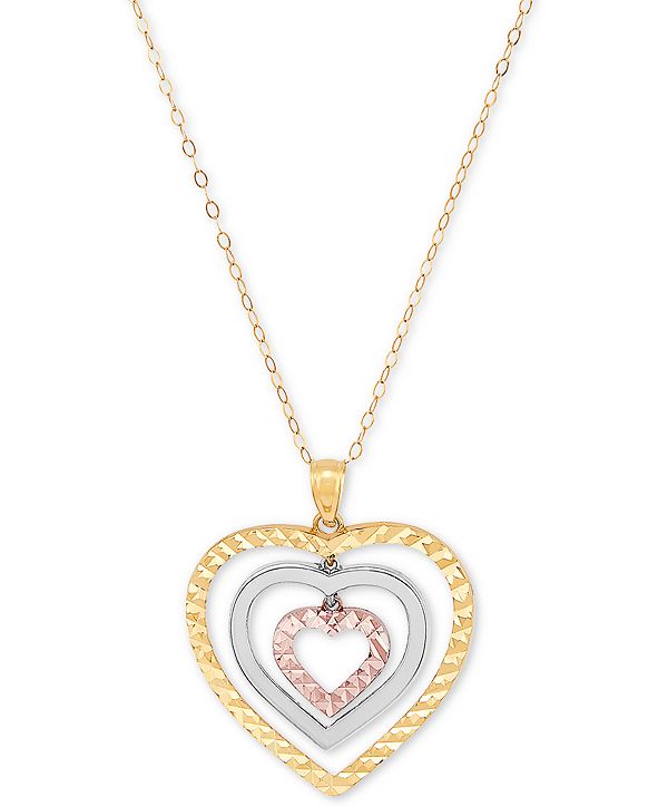 Macy's Tricolor Graduated Heart 18" Pendant Necklace in 10k Yellow ...