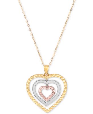 Tricolor Graduated Heart 18" Pendant Necklace in 10k Yellow, White ...