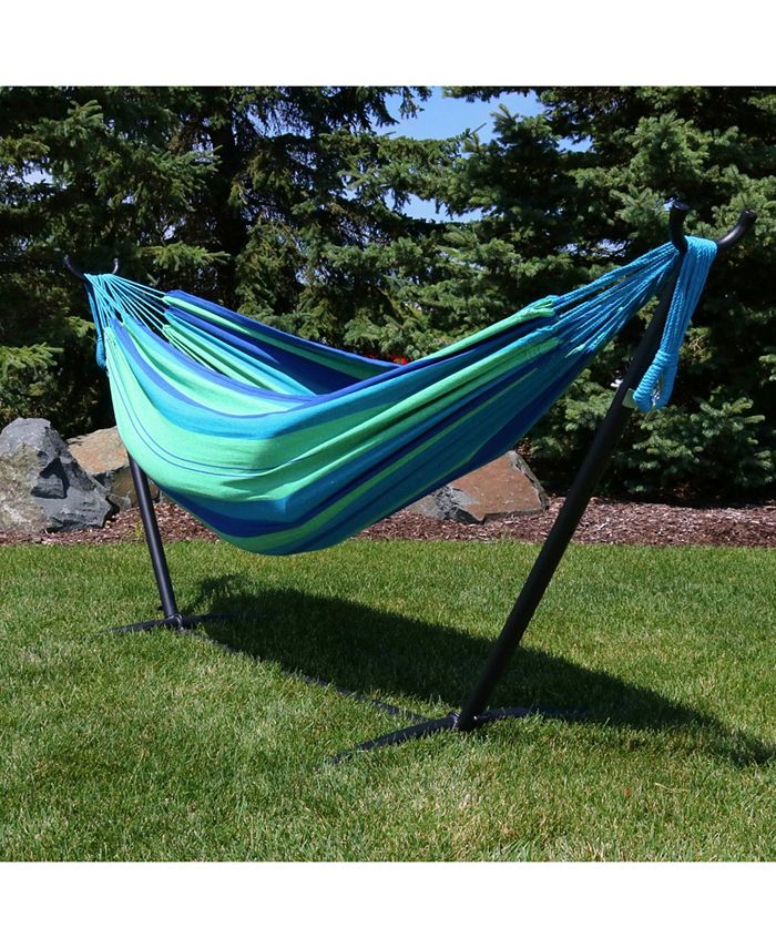 Sunnydaze Decor Brazilian Double Hammock with Stand and Carrying Pouch ...