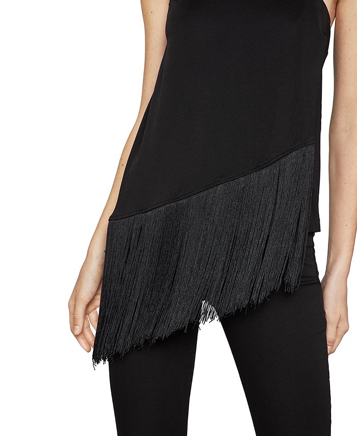 BCBGMAXAZRIA Asymmetrical Fringed-Hem Top - Macy's