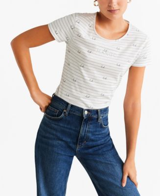 Mango Printed Cotton T-Shirt - Macy's
