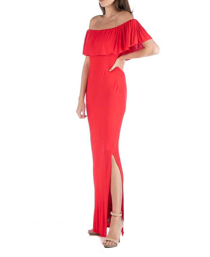 24seven Comfort Apparel Off Shoulder Ruffle Detail Maxi Dress - Macy's
