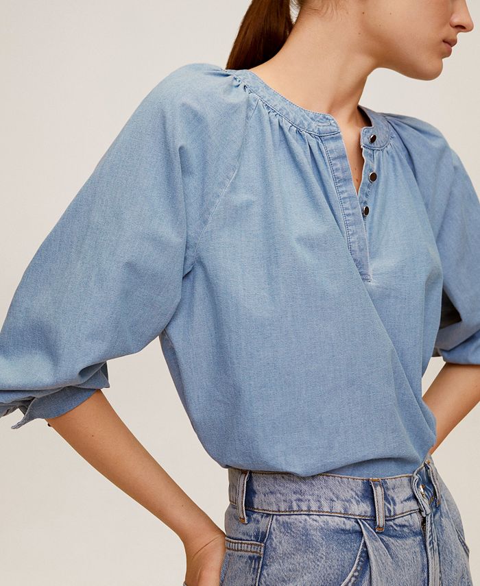 MANGO Puffed Sleeves Cotton Blouse - Macy's MANGO Puffed Sleeves Cotton Blouse - Macy's