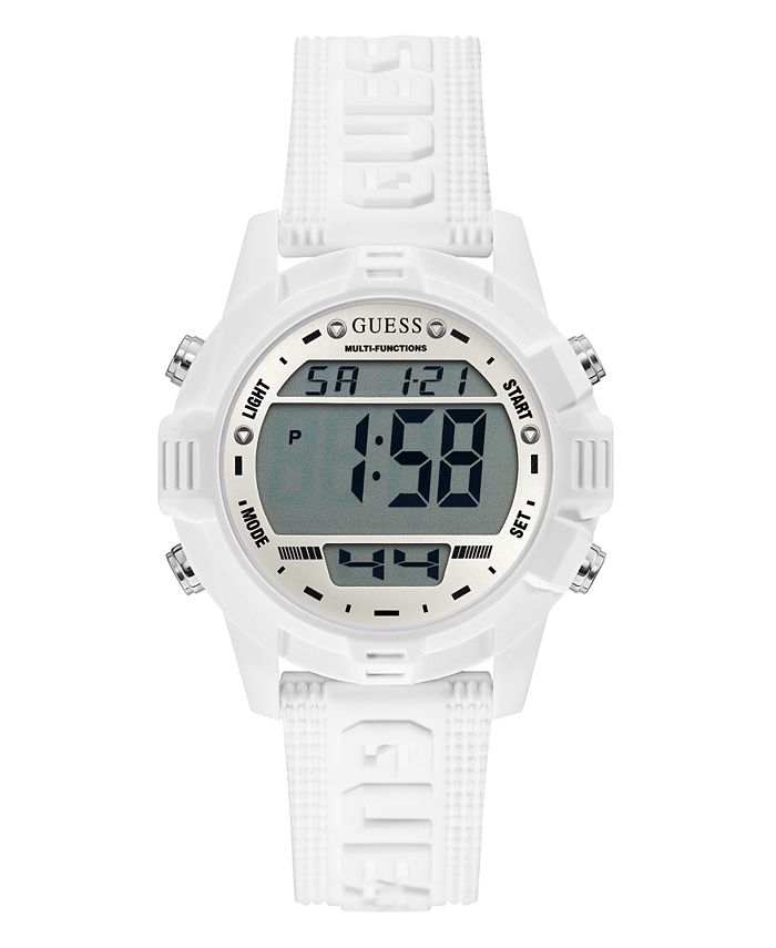 GUESS White Silicone Digital Watch 40mm - Macy's
