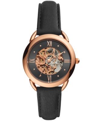 Fossil Tailor Mechanical Black Leather Watch 35mm - Macy's