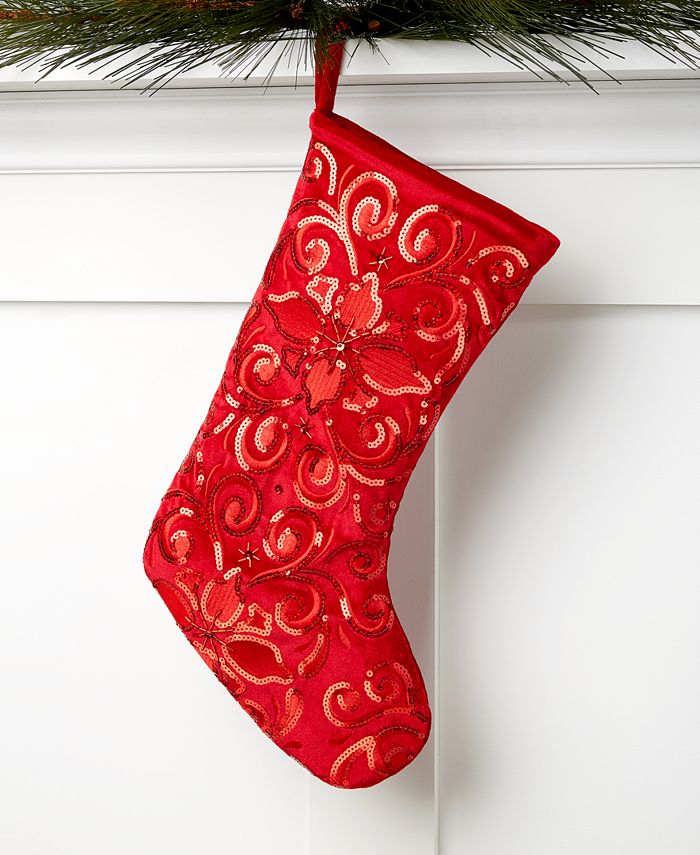 Holiday Lane Red Sequin & Embroidery Stocking, Created for Macy's ...