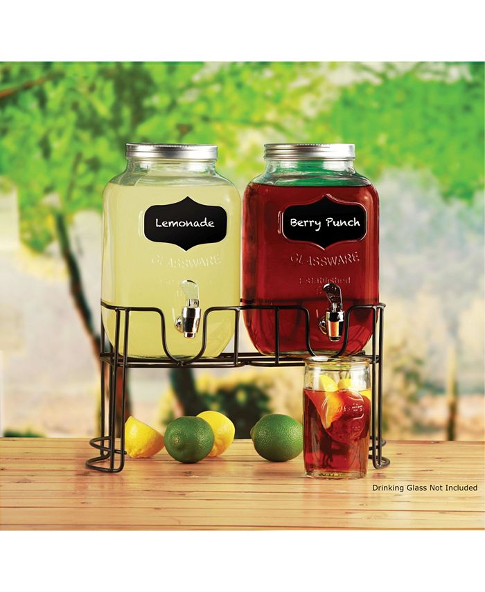 Circle Glass Double Mini Yorkshire Dispensers on Black Metal Stand, 2 ...