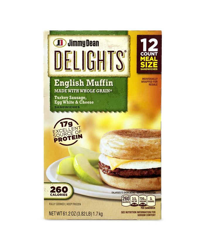 Jimmy Dean Delights Turkey Sausage, Egg White Cheese English Muffin, 12 ...