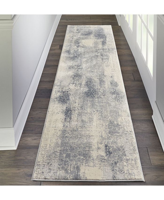 Nourison Home Rustic Textures RUS02 Blue and Ivory 2'2" x 7'6" Runner ...