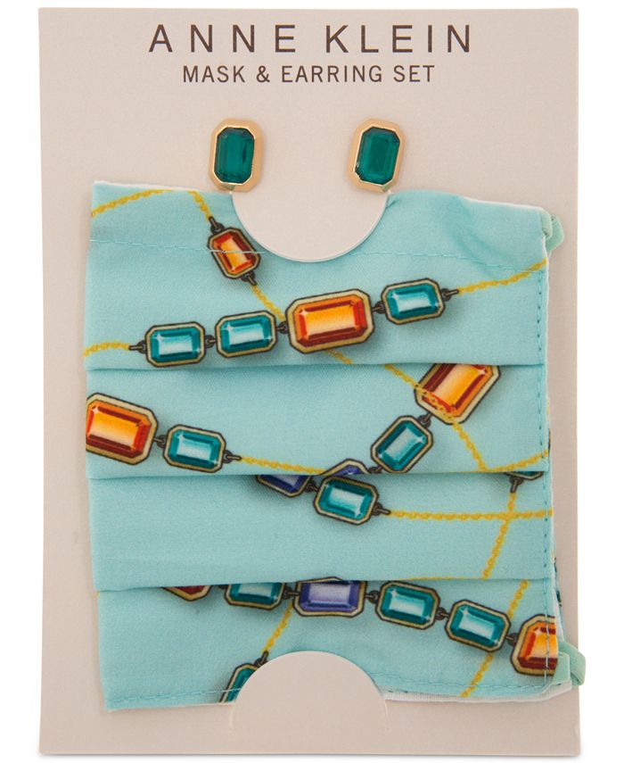 Anne Klein Gold-Tone Stone Stud Earrings & Face Mask Set - Macy's
