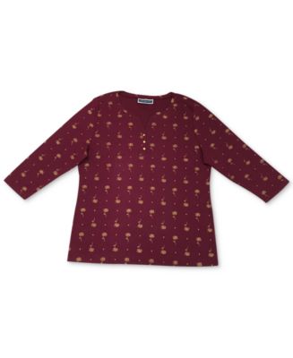 Karen Scott Plus Size Lotus Zen Henley Top, Created for Macy's - Macy's