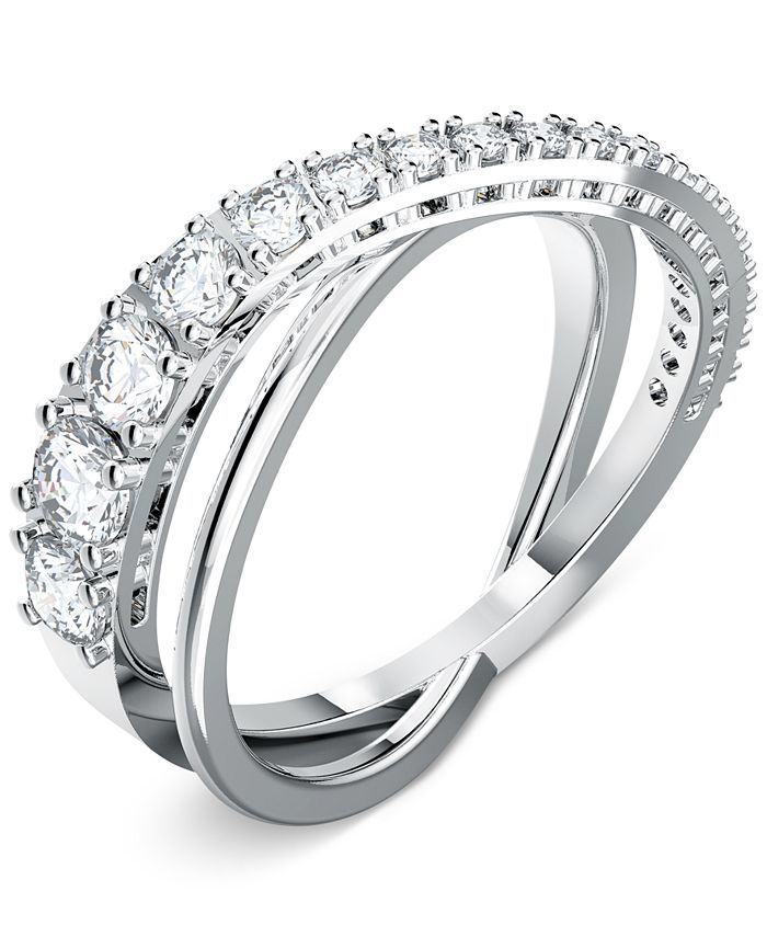 Swarovski Silver-Tone Crystal Twist Double-Row Ring - Macy's
