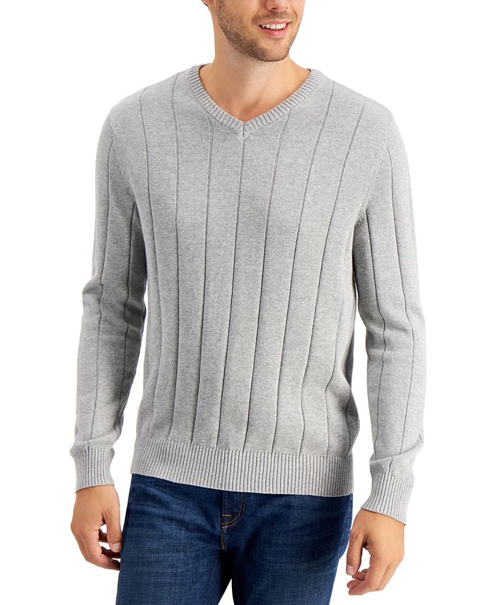Club Room Men's Drop-Needle V-Neck Cotton Sweater, Created for Macy's ...