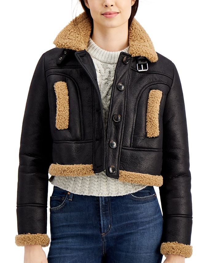 French Connection Patty Draped Faux-Fur Trim Coat - Macy's