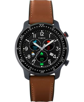 Timex Men's Metropolitan R Brown Leather Silicone Strap Amoled ...