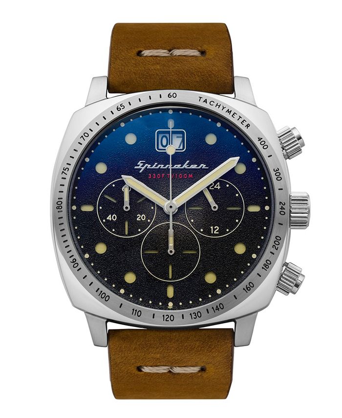 Spinnaker Men's Hull Chrono Brown Genuine Leather Strap Watch 42mm - Macy's