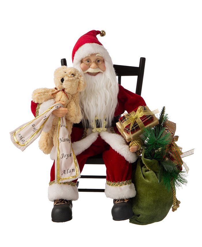 Glitzhome Christmas Sitting Santa Figurine with Wooden Rocking Chair ...