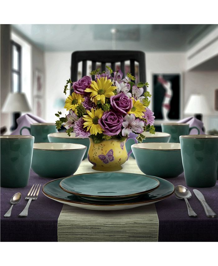 Elama Caribbean Tide 16 Piece Luxurious Stoneware Dinnerware Set - Macy's