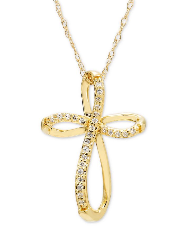 Macy's Diamond Open Cross Pendant Necklace (1/20 ct. t.w.) in 14K ...