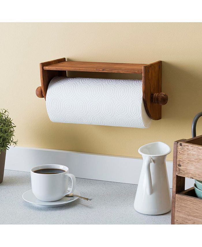 Home Basics Quick Install Rustic Pine Wood Wall Mounted Paper Towel ...