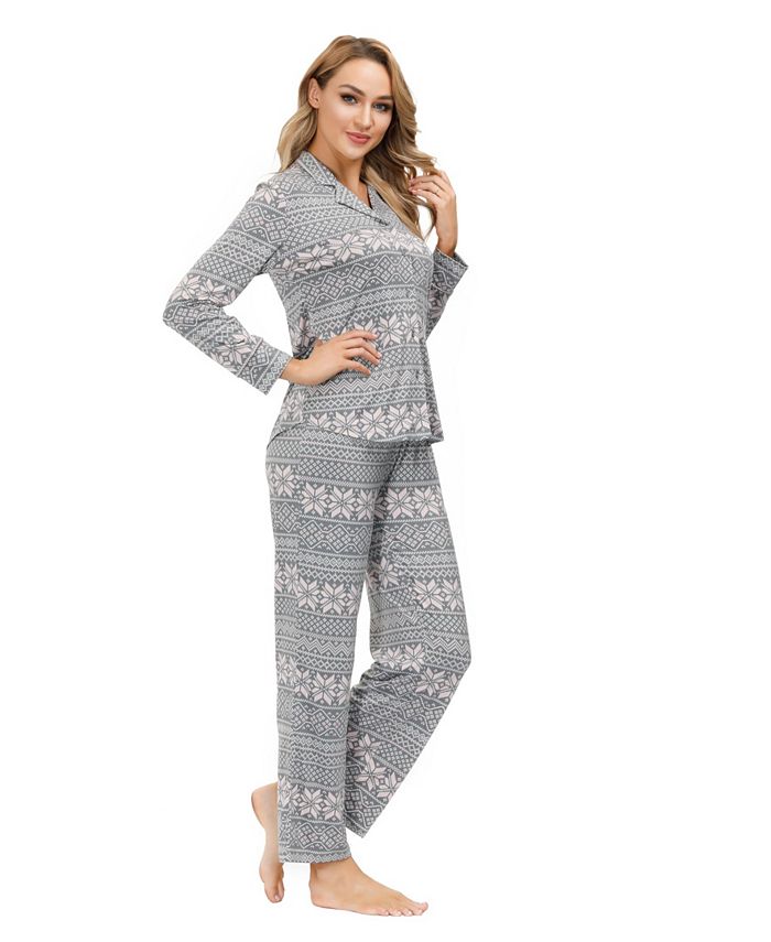 Beautyrest Echo Women's Ribbon Folded Notch 2 Piece Pajama Set - Macy's