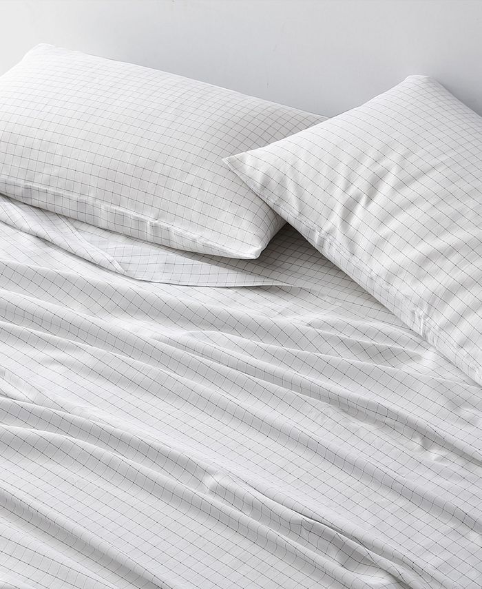 Kenneth Cole Twill Grid Cotton Sateen Queen Sheet Set - Macy's
