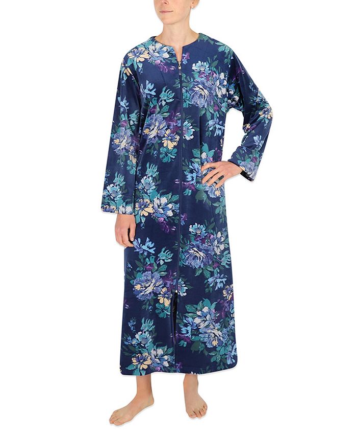 Miss Elaine Floral-Print Fleece Long Zipper Robe - Macy's