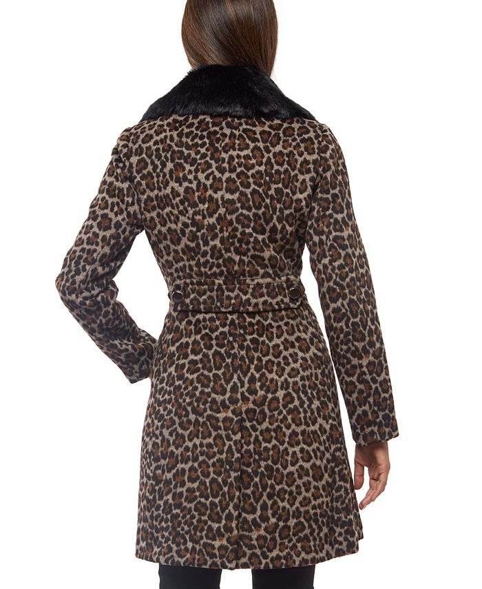 kate spade new york Leopard-Print Faux-Fur-Collar Coat - Macy's