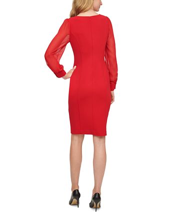 DKNY Chiffon-Sleeve Keyhole Sheath Dress - Macy's