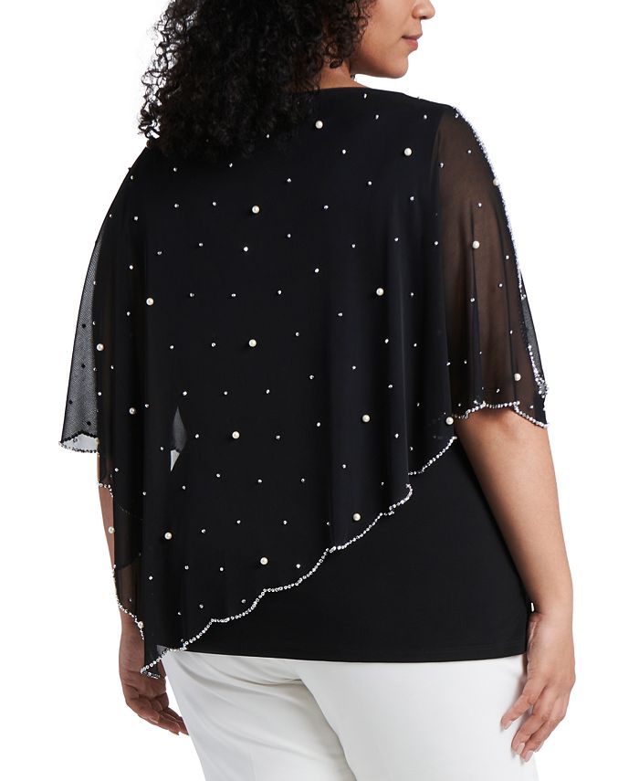 MSK Plus Size Beaded Overlay Top - Macy's